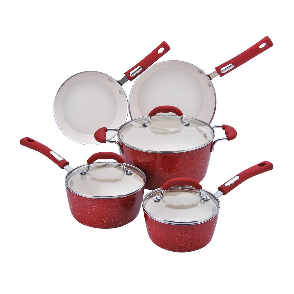 Hamilton Beach 8 Piece Speckled Aluminum Cookware Set, Red ...